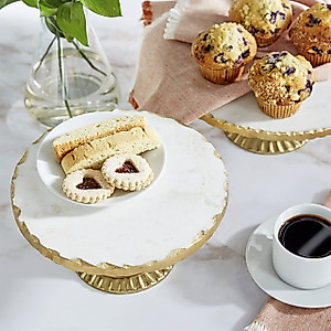 Deco 79 Marble Cake Stand with Gold Base, Set of 2 12", 10"W, White