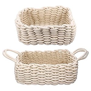 Sewroro 2PCS Cotton Thread Hand-woven Desktop Storage Basket Cotton Woven Storage Basket Sundries Storage Basket (mixed style)