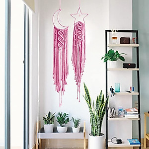 Dream Catchers Star Moon Dream Catcher Pink Room Decor, Macrame Dream Catcher Girls Teenager Bedroom Wall Decor,Boho Dream Catcher Girls Room Decor Teen Girl Gifts for Women Birthday Gifts Mother Day
