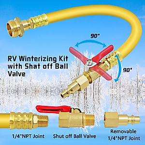 RV Winterizing Kit, 12" RV Winterize Blowout Adapter with Shut Off Valve, Air Compressor Quick Connect Blow Out Fitting Plug, 3/4" Garden Hose Thread for Faucet Boat Camper Travel Trailer, Motorhome