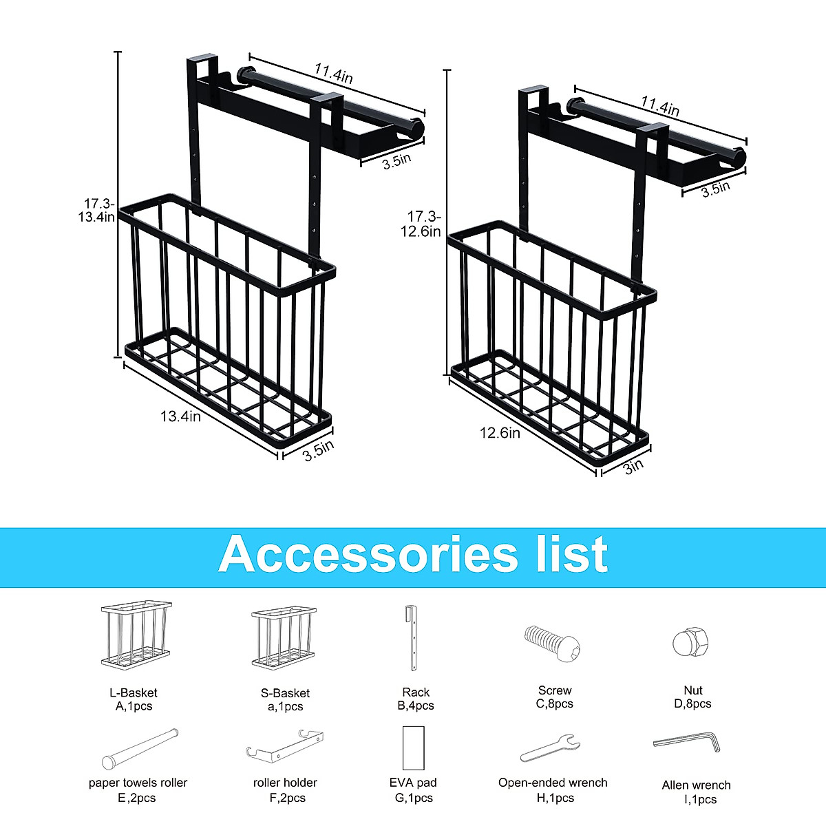 VANMEE 2 Pack Cabinet Door Organizer, Over The Cabinet Door Organizer/Towel Bar or Paper Towel Holder, Bathroom Kitchen Cabinet Door Storage for Cutting Board, Bakeware Pan, Plastic Wrap