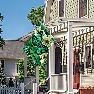 Morigins Welcome Clover Butterfly House Flag Decorative St.Patrick's Day Double Sided Flag 28 X 40 Inch