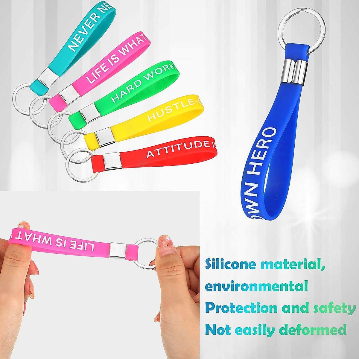 30 Pcs Inspirational Quote Keychains Motivational keychains Bulk Silicone Rubber Key Rings Motivational Bracelet Key Chains with Inspirational Messages for Women Men Thank You Gifts (Bright Colors)