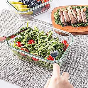 YARYOUNG 10 Pack Glass Food Storage Containers with Lids, Reusable Glass Meal Prep Containers for Lunch, Airtight Glass Container Sets with Lids, Leak Proof, Microwave & Freezer Safe (34oz & 12oz)