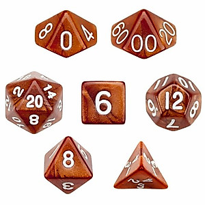 Wiz Dice 7 Die Polyhedral Dice Set - Copper Sands (Brown Glitter) with Velvet Pouch