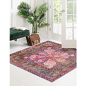 Unique Loom Mangata Collection Area Rug - Mona (Square 5' 3" x 5' 3", Pink/Beige)