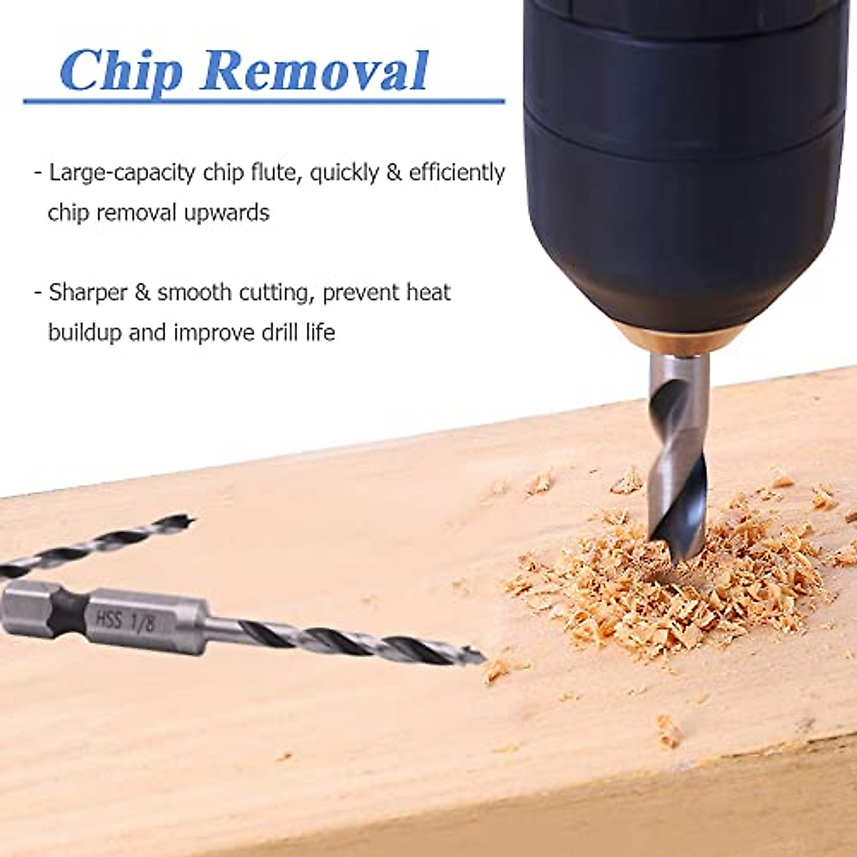 Mesee 6Pcs Brad Point Stubby Drill Bits Set, HSS 4241 Steel with 1/4" Quick Change Hex Shank, Spiral Twist Bit for Metal/Aluminum Iron/Sheet Copper/Wood Woodworking