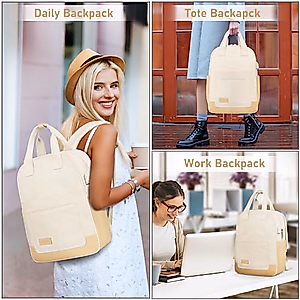 ZOMFELT Casual Travel Backpack for Women Men, Canvas Daypack Backpack for College, Lightweight Fashion Backpack with USB Charging Port, Bookbag for Student, Teacher, Nurse, Girls, Work, Beige