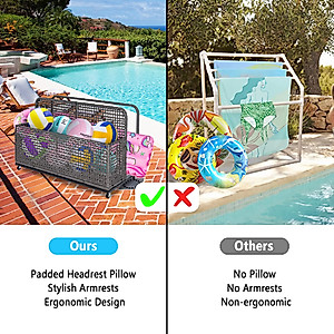 STMHOM Poolside Float Storage, Outdoor Storage, Patio Poolside Float Storage Basket, Storage Box, PE Rattan Outdoor Pool Caddy with Rolling Wheels for Floaties, Patio, Pool, Beach-Sturdy & Movable,