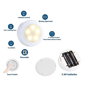 KEFA 2 Packs Battery Operated Light Bulbs No Electricity for Lamps,AA Battery Light Bulb with Remote Control,Battery Powered LED Puck Lights with E26 Screw in for No Hardwired Lighting Fixture