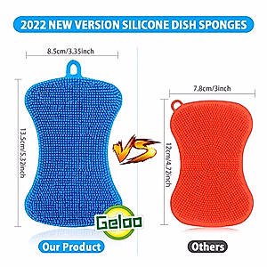 Geloo 3 Pack Silicone Sponge Kitchen Sponge, Sponges for Dishes Washing Kitchen Gadgets Cleaning Brush, Dish Sponges Double Sided Silicone Sponge Brush