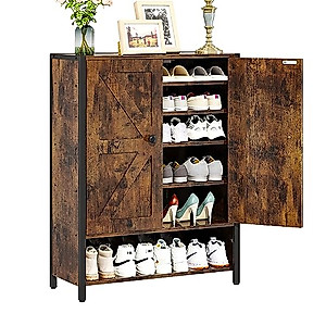 Homeiju Shoe Cabinet with Doors and Shelves,24 Pairs Entryway Shoe Storage Cabinet with Adjustable Shelves,6-Tier Free Standing Shoe Organizer Cabinet for Entryway (Rustic Brown)