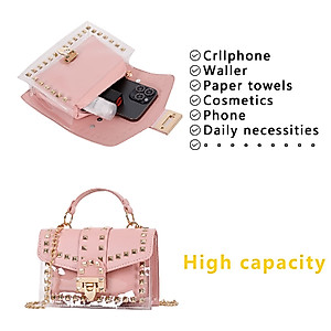 Qiayime Womens Fashion Purses and Handbags Shoulder Bag Ladies Rivet PVC Jelly Purse Designer Satchel Messenger Tote Bag (Pink)