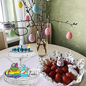 Easter Tiered Tray Decor Set: 7 Pieces Thick Wooden Stand Sign for Tabletop Spring Decorations, Farmhouse Rustic Mini Ornaments for Home Kitchen Table Top Housewarming [Tray Not Included]
