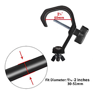 5 Pcs Black Truss Clamp Stage Lights Hook Fits Pipe OD 1.18-2"(30-51mm), Max.Load 132lb, Aluminum Alloy C Clamp for DJ Lighting Moving Head Spotlight, TUV certified