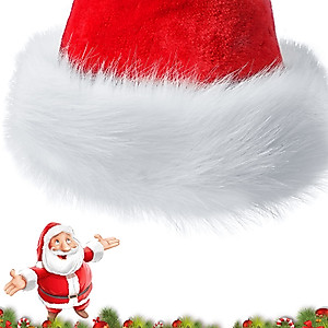 Christmas Hat Red Velvet Santa Hat Double-layer thickening Warm Comfort Unisex Holiday Xmas Hats for New Year Festive Party (Red Adults Santa Hat 1 PCS, Adults)