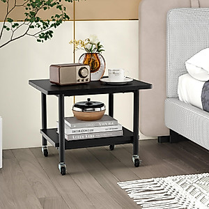 Tangkula Printer Stand with Storage, Under Desk Printer Table with 4 Wheels & Locking Mechanism, 2-Tier Rolling End Table Storage Rack for Bedroom, Living Room, Study