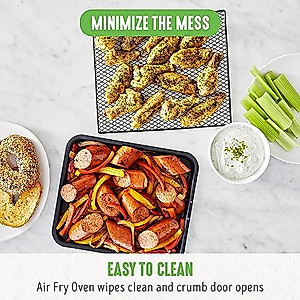 GreenLife Countertop Stainless Steel Toaster Oven Air Fryer, PFAS-Free, Ceramic Nonstick Tray Rack Airfry Basket, Dual Heating,4 Slice Capacity,Adjustable Temperature & Time Control,Black