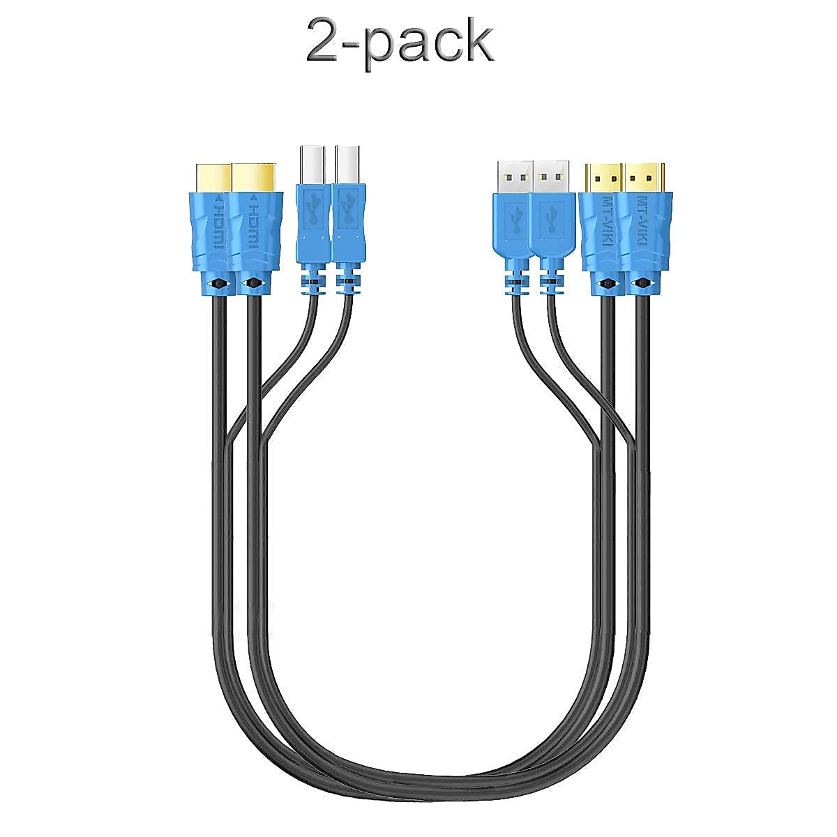 MT-VIKI 2 Packs USB HDMI KVM Cable 10ft 4K HDMI USB A to HDMI USB B Twin Cord for Standard KVM Switch 10ft