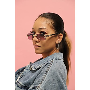 Retro Vintage Style Rimless Clear Lens Sunglasses for Women & Men Luxury Glasses Fashion Crystal Wood Eyewear Shades (Y Decor Smoke)