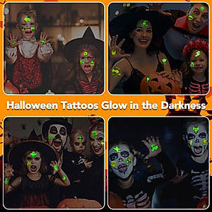 300PCS Halloween Glow Tattoo Stickers,Temporary Waterproof Tattoo Stickers Halloween Party Favors Decoration,Goodie Bag Fillers and "Trick or Treat" Gifts for Kid