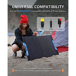 ENERNOVA 100W Portable Solar Panel for Solar Generator, IP68 Waterproof, Foldable Solar Charger with Female and Male Connectors, High-Efficiency Battery Charger for Outdoor Camping Van RV Trip