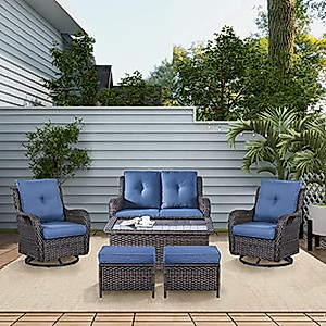 Belord Outdoor Loveseat Small Patio Furniture 2 Seater Sofa Brown Wicker Couch Rattan Settee for Single-Family House