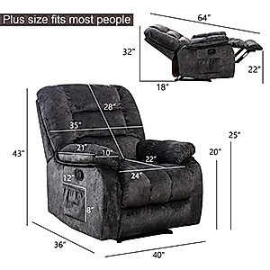 ANJHOME Overstuffed Massage Recliner Chairs with Heat and Vibration, Soft Fabric Single Manual Reclining Chair for Living Room Bedroom (Grey)