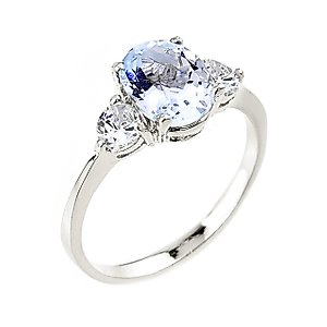 Dainty 14k White Gold Aquamarine 3-Stone Engagement Ring (Size 8)