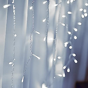 Bstge Christmas Icicle Lights Outdoor, 38.4ft LED Plug in LED String Lights with 8 Modes, Waterproof Christmas Icicle Lights for Patio, Yard, Garden Decoration (White)