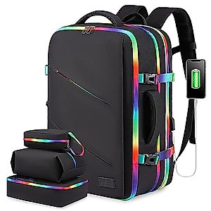 LOVEVOOK Travel Backpack for Men & Women, 40L Carry On Backpack Flight Approved, Expandable Anti-Theft Waterproof Backpack, Personal Item Bag with Laptop Compartment, USB Port, Black