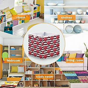 visesunny Closet Baskets Red Apple Stripe Storage Bins Fabric Baskets for Organizing Shelves Foldable Storage Cube Bins for Clothes, Toys, Baby Toiletry, Office Supply