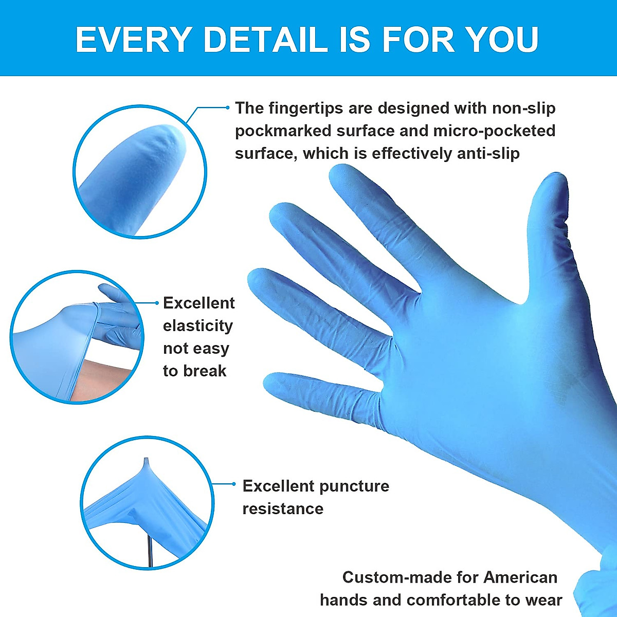 FINITEX Blue Disposable Nitrile Exam Gloves - 200 PCS/BOX 3.5mil Rubber Powder-Free Latex-Free Medical Examination Home Cleaning Food Gloves, X-LARGE