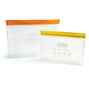 RSVP International Reusable Food Storage Collection ECO Seal Bags, Stand-N-Seal Set, Orange/Yellow