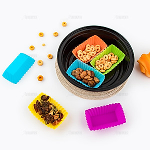 AUEAR, Silicone Mini Reusable Muffin Baking Cup Small Cupcake Holders Random Color Silicone Cupcake Liners Pastry Dessert Cups (24 Pack, Rectangle Cups)