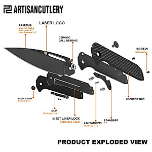 ARTISANCUTLERY Folding Knife ARION (1843P) AR-RPM9 Powder Steel Black PVD Coating Blade Carbon Fiber Handle Pocket Knife EDC Knife Christian Ortiz Designer Knives