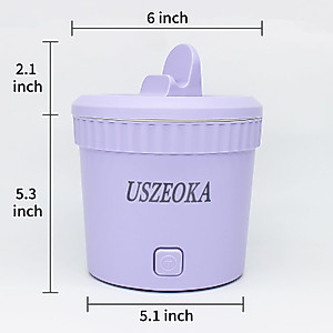 Uszeoka Ramen Cooker, Mini Electric Pot 1L, 450W Electric Hot Pot Electric Cooker, Portable Pot Noodle Cooker for Pasta Steak Egg with Over-Heating Protection, Dorm Room Cooking Appliances, Purple