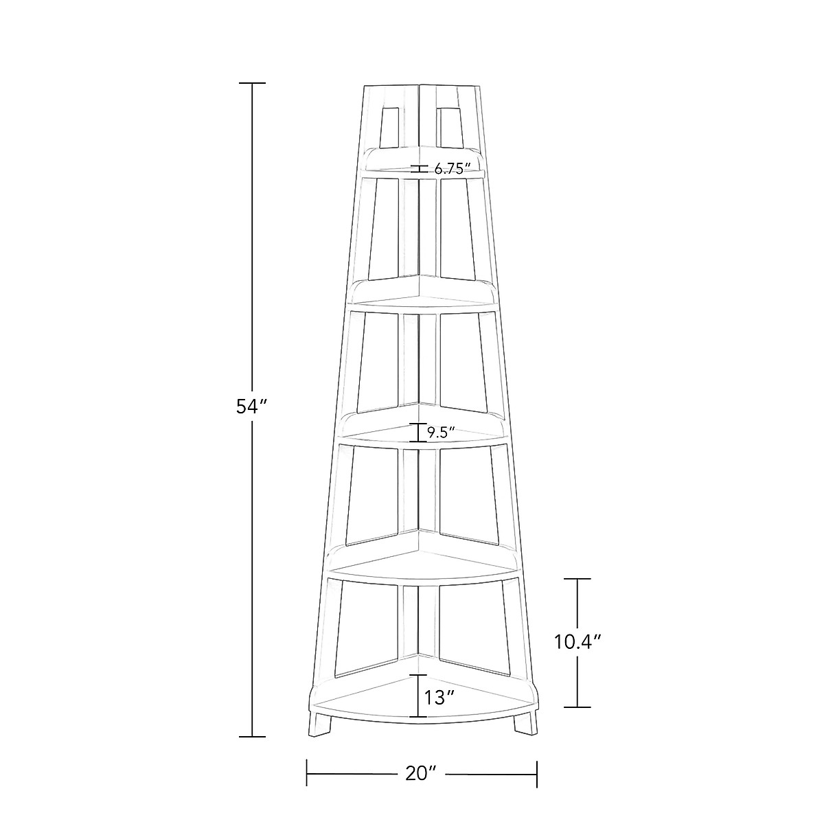RiverRidge Amery 5-Tier Corner Ladder Shelf - Narrow Corner Shelf Maximizes Storage & Display in Small Spaces - White Open Shelving Design for Bathroom, Living Room, Office