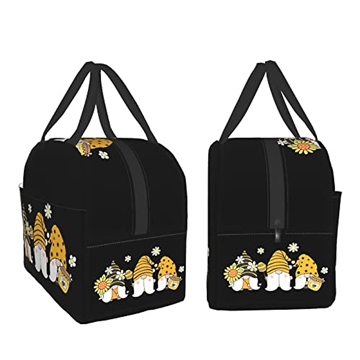 Pubnico Insulated Lunch Box Reusable Lunch Bag Meal Portable Container Tote For Women Work Picnic Sunflower With Bee Cute Gnome