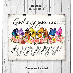 Christian Bible Verses Wall Art - God Says You Are Decor - Inspirational Catholic Religious Encouragement Gifts for Women Girls Room - Psalms Scripture Wall Decor - Rustic Positive Motivational Quotes