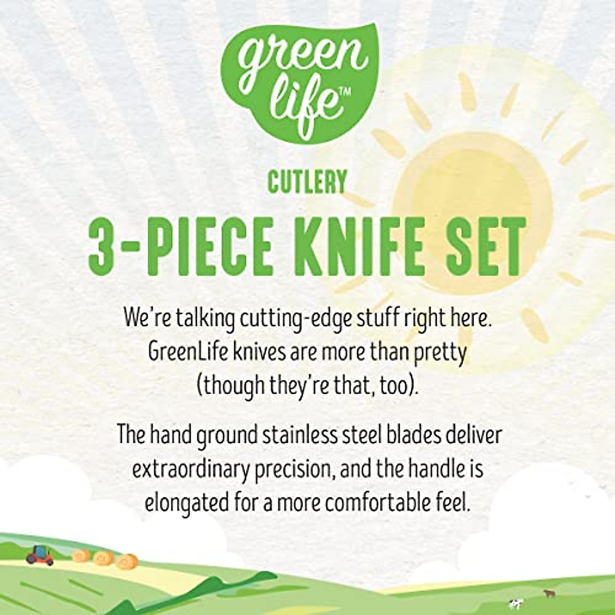 GreenLife High Carbon Stainless Steel 3 Piece Knife Set with Covers, Includes Chef Utility and Pairing, Comfort Grip Handles,Triple Rivet Cutlery, Soft Pink