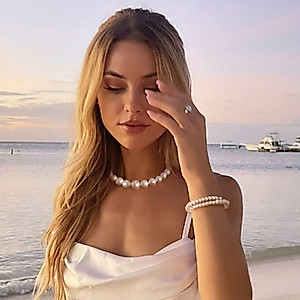 Round Imitation Pearl Bracelet for Women Pearl Open Bracelet Pearl Necklace Accessories Jewelry Gift for Women,White