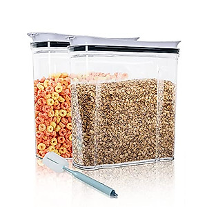 FreshKeeper Cereal Containers Storage Set, Airtight Food Storage Container with Lid 4L/135.2oz, 2PCS BPA-FREE Plastic Pantry Organization Canisters for Rice Cereal Flour Sugar Dry Food in Kitchen