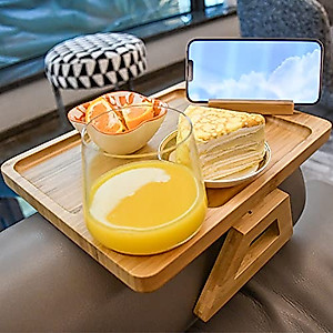 NAVREX Couch Arm Tray Table Clip on Sofa, Coffee Table Tray, Sofa Armrest TV Tray with 360° Rotating Phone Bracket, Bamboo Couch Arm Tray, Living Room Table, Gift for Mom Dad or Friends