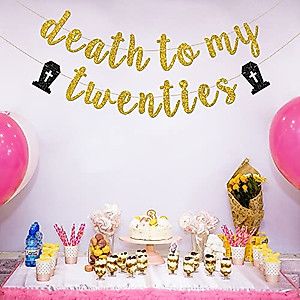 INNORU Death to My Twenties Banner, RIP to My 20s Party Decorations, Happy 30th Birthday Party Decorations, Gold Glitter