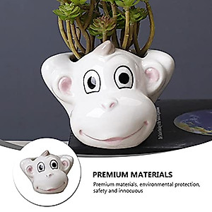 Holibanna 1Pc Cartoon Animal vase Mini Succulent pots Cute Animal Planter Succulent Planter Pot Monkey Planter Pot planters Indoor Cute Flower pots Personality White Small Flowerpot Ceramics