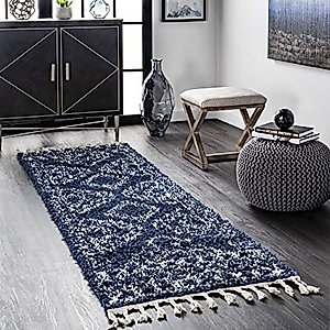 nuLOOM Vasiliki Moroccan Tribal Shag Area Rug, 2' 6" x 6', Blue