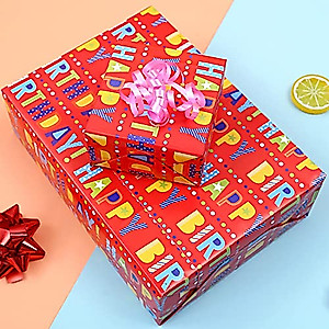 CAMKUZON Birthday Wrapping Paper with Cut Lines on Reverse - 3 Large Sheets Colorful Happy Birthday Gift Wrap for Girls Boys Kids Women Men Baby Shower Party - 27 Inch X 39.4 Inch Per Sheet