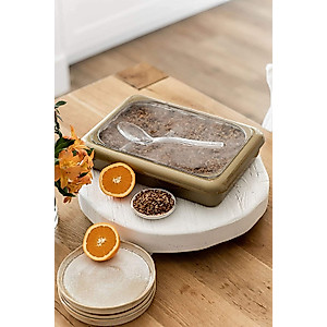 Fancy Panz 9x13- Inch Foil Cake Pan Dress Up & Protect Your Foil Pan Made in USA, Foil Pan & Serving Spoon Included. Hot or Cold Food. Stackable for easy travel. (Gold Swirl Cake Pan), FPC07G