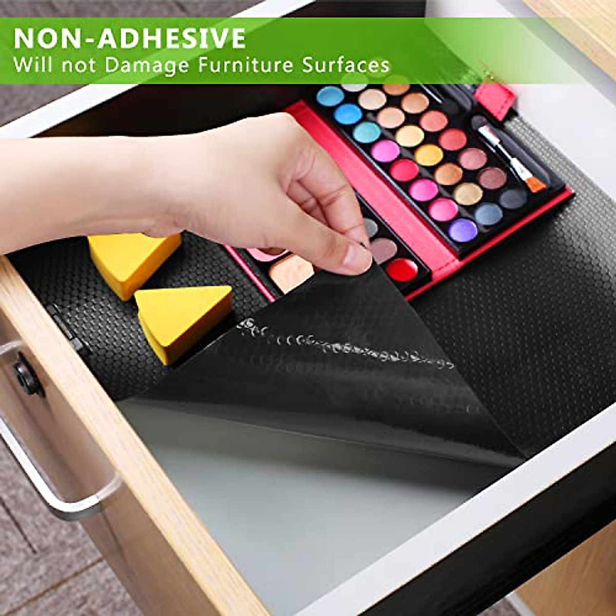 WochiTV Shelf Liner for Cabinets, Drawer 12 Inch x 4.9 Feet, Non Adhesive EVA Plastic Waterproof Protectors Mats for Kitchen, Pantry, Bathroom Closet, Cupboard, Black